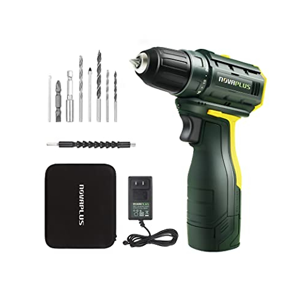 NOVAPLUS Cordless Drill Set, Brushless Power Drill Kit with Fast Charger, 3/8'' Keyless Chuck and Variable Speed, Your Home Repairing Tool