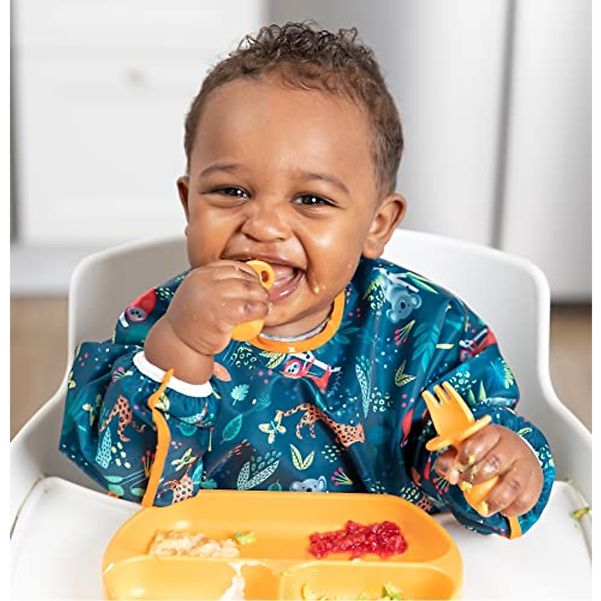 Bumkins Bibs, Baby and Toddler Bibs, Bibs for Girls and Boys 6-24 Months, Long Sleeve Bib, Baby Bibs for Eating, Lightweight Waterproof Fabric Sleeved Smock