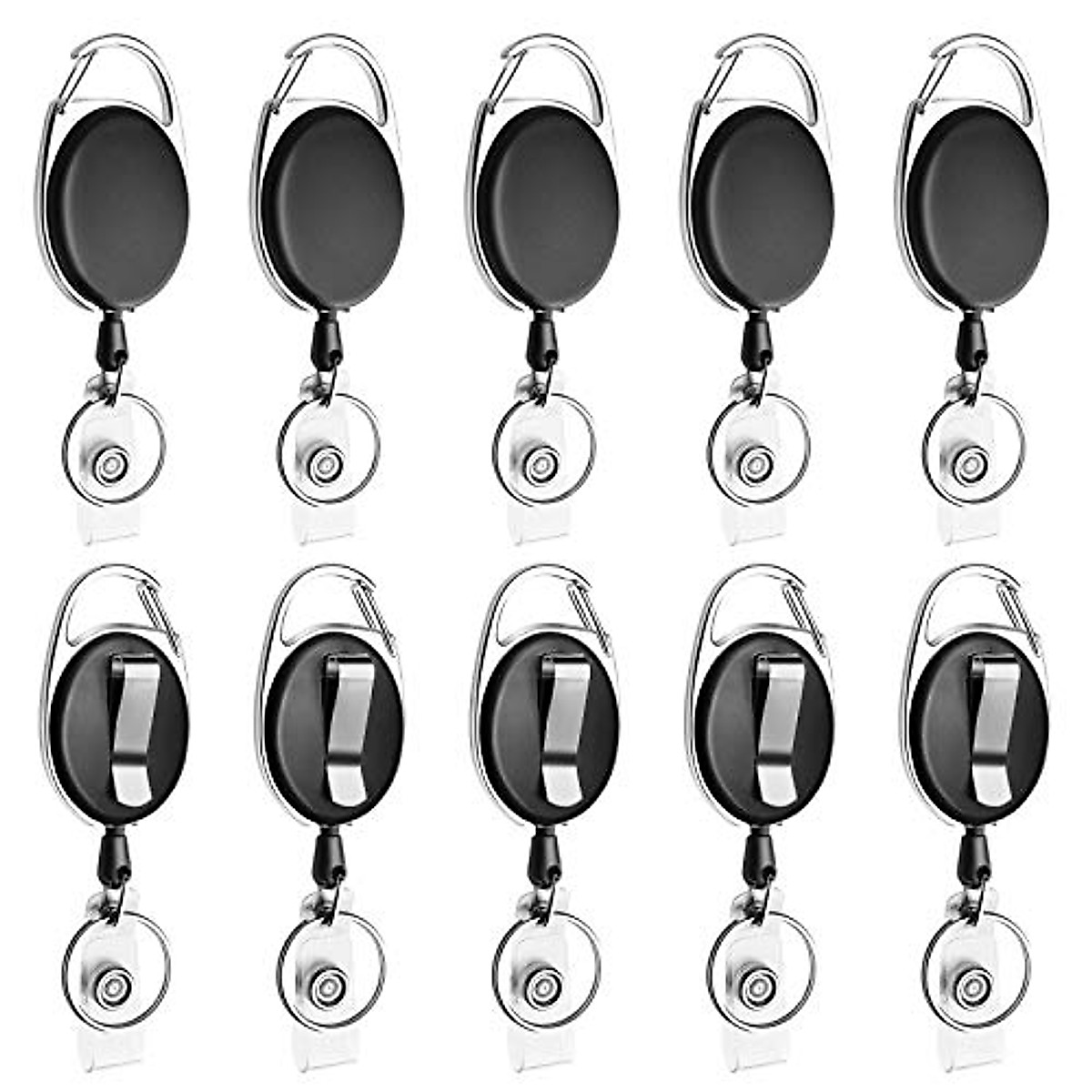Retractable Badge Reel with Carabiner Belt Clip and Key Ring for ID Card Key Keychain Badge Holder Black 10 Pack by NATUREBELLE