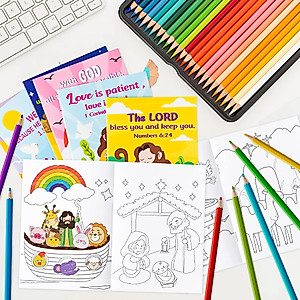 ANGOLIO 24Pcs Christian Religious Coloring Books Bulk for Kids DIY Art Drawing Book for Sunday School Prizes Back to School Classroom Rewards Church Activity Carnival Party Favors, 6 Styles