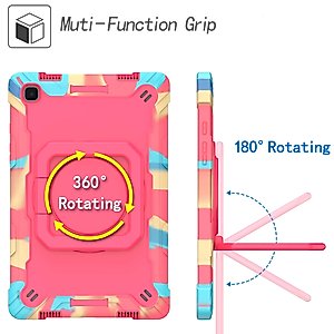 TDA Trading Case for Samsung Galaxy Tab A7 10.4" 2020 (SM-T500/ SM-T503/ SM-T505/ SM-T507) - Hybrid Shockproof 360 Rotating Multi-Functional Ring Stand Case with Shoulder Straps (Multicolor/Pink)