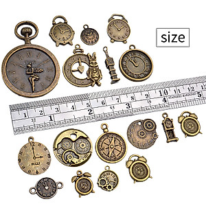 100g(about 40pcs) Alloy Clock Face Charm Pendant Steam Punk Gears Wheel Pendants Beads Craft Supplies for Jewelry Making, Antique Bronze