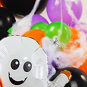 Halloween Balloon Garland Arch Kit 170pcs Orange and Black Purple green balloons with Spooky Spider Bat Pumpkin foil Balloons for fall Halloween Party Decorations
