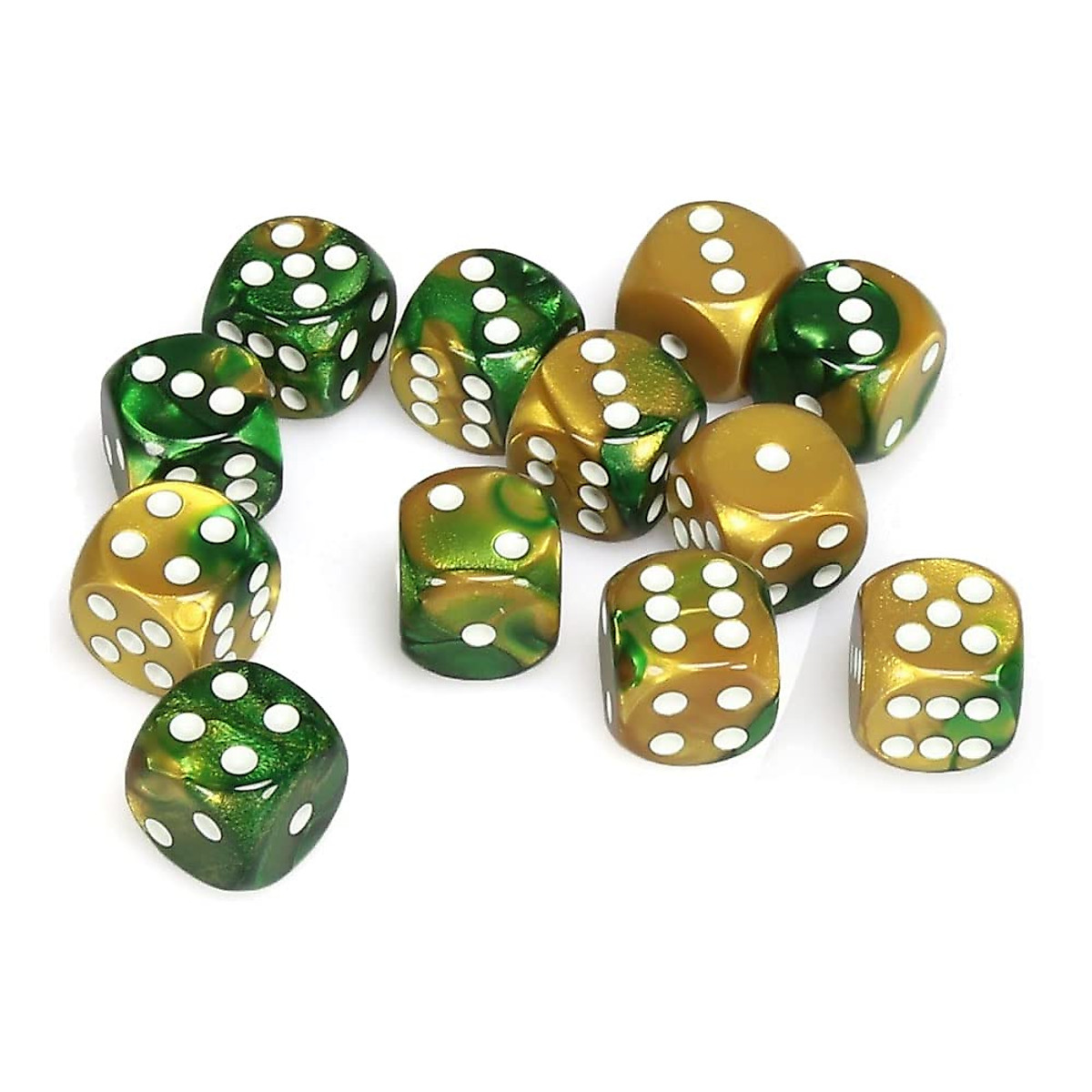 DND Dice Set-Chessex D&D Dice-16mm Gemini Gold, Green, and White Plastic Polyhedral Dice Set-Dungeons and Dragons Dice Includes 12 Dice – D6, Various (CHX26625)