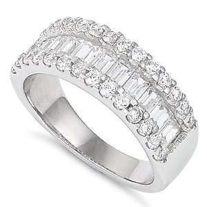 SILVERCLOSEOUT Sterling Silver Baguette Cut Simulated Diamond Ring - Size 7
