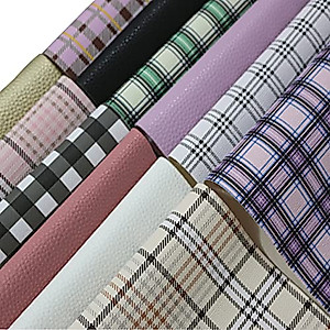 OZXCHIXU 12 Pcs/Set Plaid & Solid Colors Faux Leather Sheets,Grain Texture Embossed Leather Bundle Set 8" x 12" A4 Checks Printed Mixed Colors Synthetic Leather for Earring Bows Making DIY Crafts