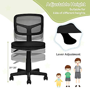 Giantex Kids Desk Chair, Low-Back Mesh Computer Chair Armless Ergonomic Office Chair with Adjustable Height, Y-Shaped Support for Teens Kids, 360° Swivel Task Chair for Home Office School (Black)