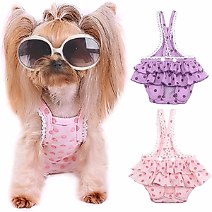 2 Pieces Washable Female Diapers with Suspender Comfort Reusable Doggy Diapers Reusable Puppy Sanitary Panties Dog Underwear Diaper for Small Girl Dogs in Period Heat (Pink&Purple, 3XL)