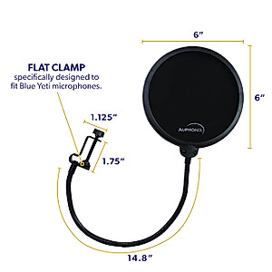 Auphonix Pop Filter Screen for Microphones - Gooseneck Clamps Compatible with Blue Yeti Microphone - Great Gift
