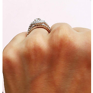 Silver Accented Bridal Ring Band Set Round Double Halo Engagement Ring Anniversary Wedding Infinity Love (Silver, 6)