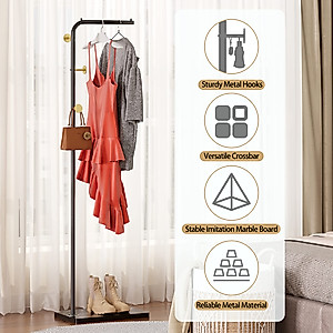 HOMEFORT Metal Coat Rack, Modern Coat Tree with 3 Hooks, L Shaped Coat Hanger Stand, Freestanding Coat Rack for Entryway and Corner, Black