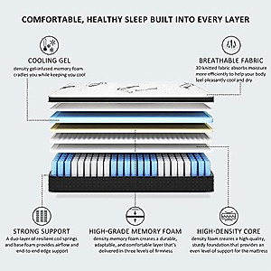 Martisiluna Queen Mattress, 10.5 Inch Hybrid Gel Memory Foam Mattress in a Box, Individually Wrapped Pocket Coil Innerspring for Pressure Relief&Cooler Sleeping,CertiPUR-US Certified |10-Year Support