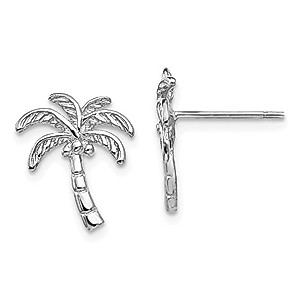 Real 14kt White Gold Palm Tree Post Earrings