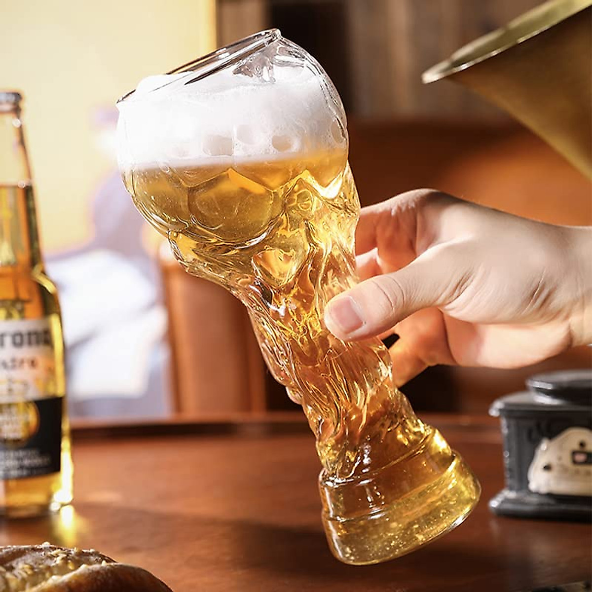 xiadanle World Cup Beer Mug Creative 450ml Beer Cup 15.2oz Borosilicate Glass Goblet Suitable for Football Party Bar Restaurant