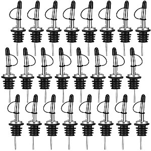 24 Pack Liquor Pourers Set [2023 UPGRADED] - Stainless Steel Liquor Bottle Pourers Tapered Spout with Rubber Dust Caps, Classic Bar Accessories Liquor Dispenser Part