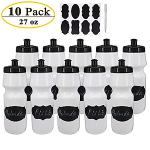 Belinlen 10 Pack 27 oz Sports Water Bottles Sports and Fitness Squeeze Water Bottles BPA Free come with 16 pcs Chalk Labels, 1 Pen(Dishwisher Safe)