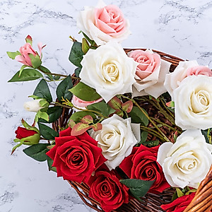ELITE FLORAL 36" Artificial Rose Branch (4 Roses, 1 Bud) - White, Real Touch Rose Branch, Realistic Faux Rose Flowers, for Home Garden, Office, Flowers Arrangement, Wedding Centerpiece, DIY