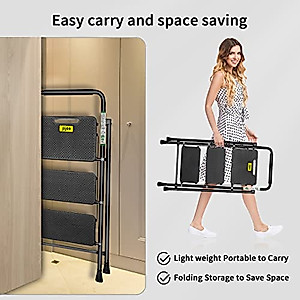 3 Step Ladder Folding Step Stool with Wide Anti-Slip Pedals and Comfort Handgrip for Kitchen Household and Office, Lightweight Capacity 500lbs Sturdy Step Ladder（Black）