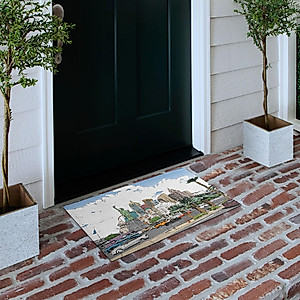 Ambesonne Landscape Doormat, Tropical Island Beach Caribbean Atlantic Ocean Scenery Artwork Print, Decorative Polyester Floor Mat with Non-Skid Backing, 30" X 18", Blue Marigold