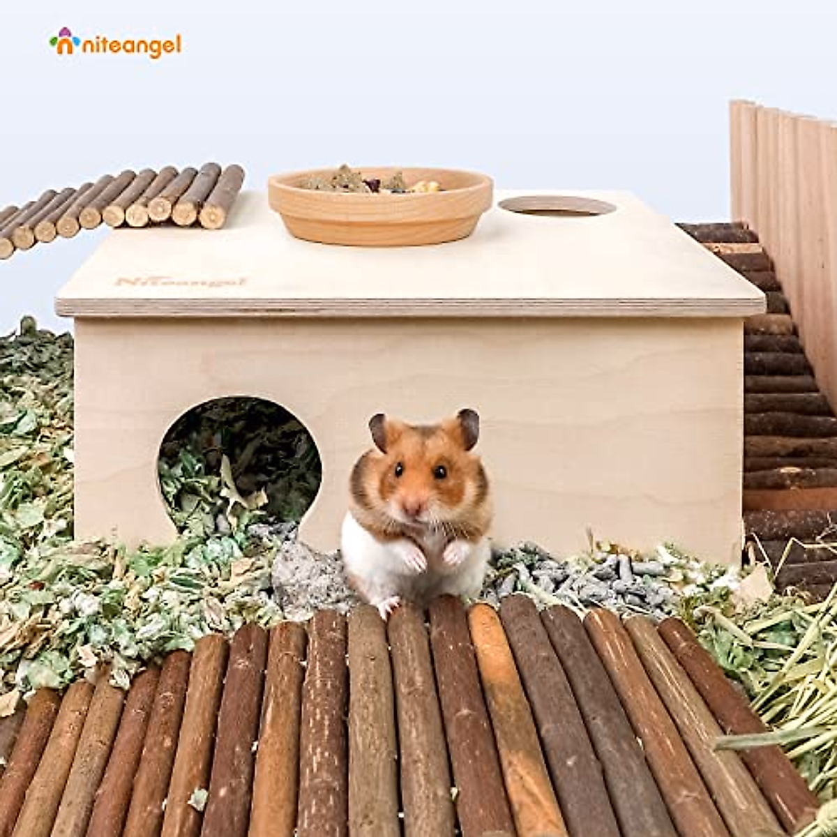 Niteangel Birch Chamber-Maze Hamster Hideout - Small Pets Woodland House Habitats Decor for Hamster Mice Gerbils Mouse