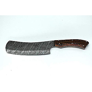 CK-12 Handmade Damascus Steel 12.00 Inches Cleaver Style Knife – Solid Rose Wood Handle. Full Tang Comes with Leather Sheath