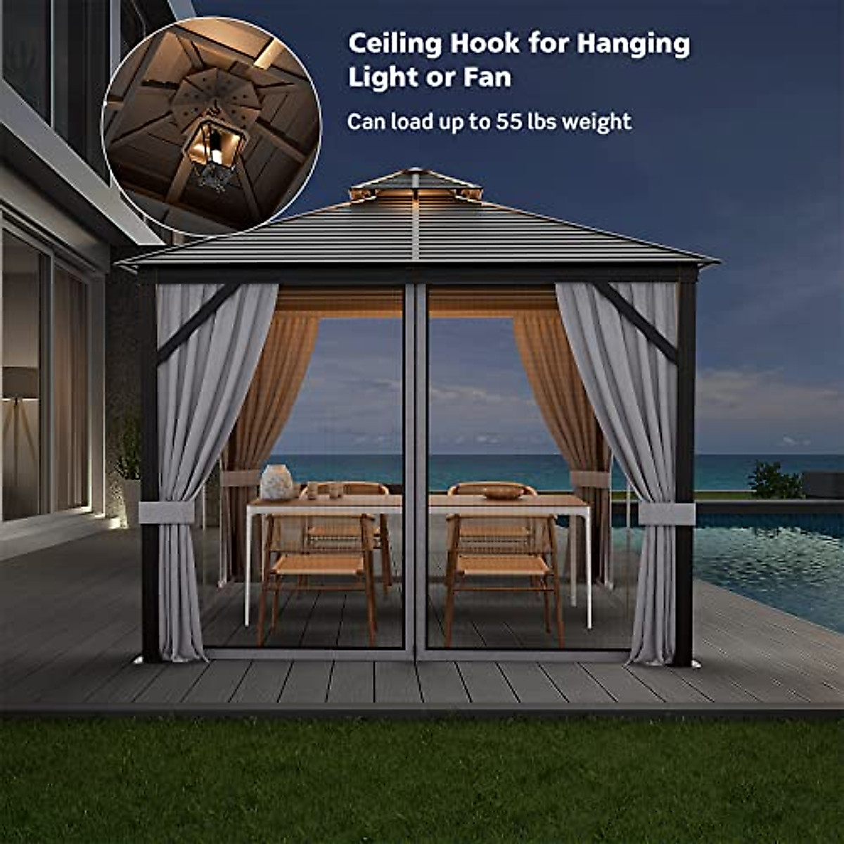 Tangkula 10x10 Ft Hardtop Gazebo, Double-Top Outdoor Gazebo with Galvanized Steel Roof, Anti-Rust Aluminum Frame, Patio Gazebo Pavilion with Netting and Curtains for Patio, Garden, Lawn