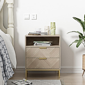 Anmytek Modern Nightstand for Bedroom, 2 Drawer Nightstand Square Bedside Table End Table with Storage for Bedroom, Sofa Side Table 2 Drawer Nightstand, Natural Oak, H0103