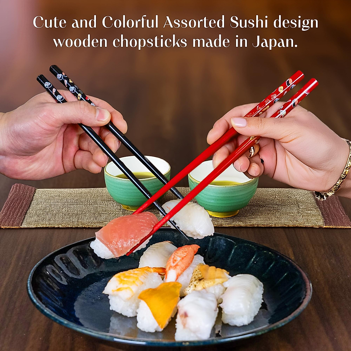 Musuubi Japan Japanese Chopsticks Made in Japan - Set of Two Pairs of Cute sushi Chopsticks Reusable Wooden Chopsticks for Adults