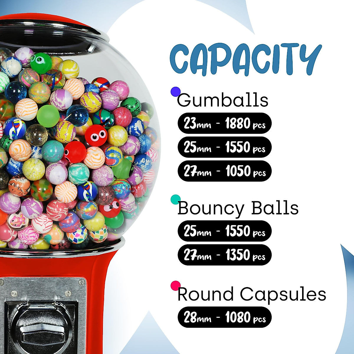 Gumball Machine Spiral Vend - 4’ Height - Set Up for $0.25 - Dispenses 1” Gumballs, Bouncy Balls & Toys in Round Capsules - Spiral Vending Machines for Kids - Bubble Gum Machine - Red