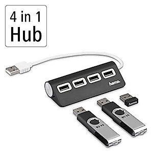 Hama 00200119 External 4-Port USB 2.0 Hub, USB Powered, Black