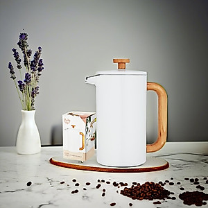 Pinky Up Martha Double Walled Stainless Steel Press Pot Tea and Coffee Maker, Loose Leaf Tea Accessories French Press Brewer, 34 Oz, Set of 1,White