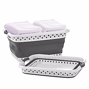 Pop & Load Collapse & Store 1 Large 25" Slim Collapsible Plastic Laundry Basket, Space Saving Portable Pop Up Storage & Organization Basket, 3" High When Folded, Dual Comfort Grip Handles, Grey