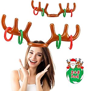 2 Sets Inflatable Reindeer Antler Ring Toss Game,Reindeer Antler Throwing Games, Family Interactive Christmas Party Games, Children's, Suitable for Outdoor and Indoor Christmas Family Games