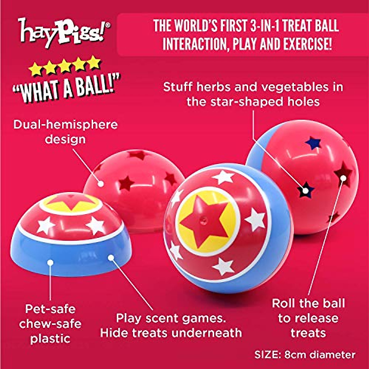 HAYPIGS 1x Circus Themed Guinea Pig Treat Ball - Guinea Pig Toys and Accessories - Rabbit Enrichment Toys Small Animal Toy - Small Pet Activity Ball - Pet Entertainment