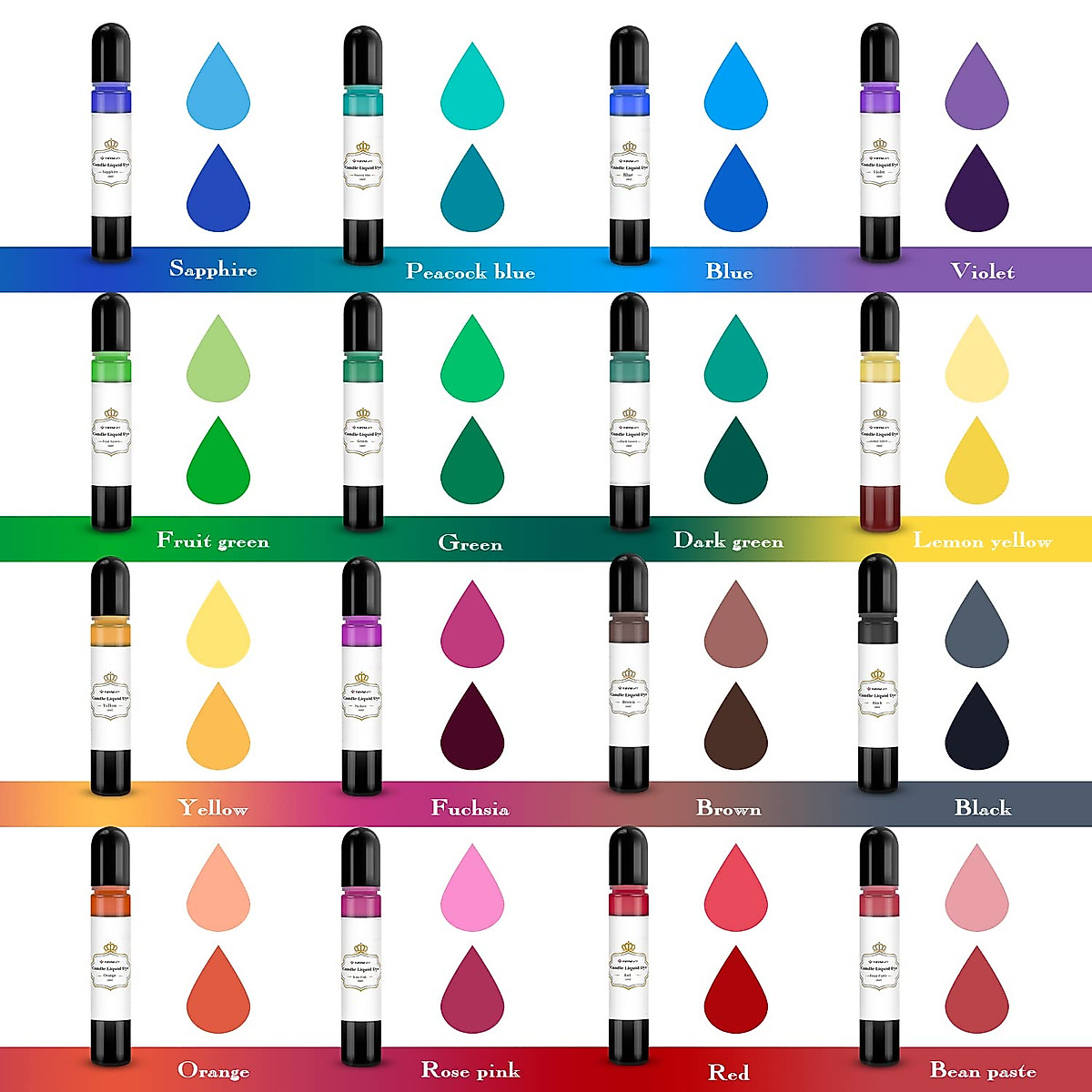 YRYM HT Candle Dye - 16 Popular Colors Candle Making Liquid Dye for Candle Making - Candle Color Dye for Candle Making, Safe and Natural （16 Bottle）