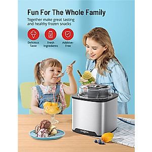 2.1 Quart Ice Cream Maker, Paris Rhône Automatic Homemade Electric Ice Cream Maker Machine for Countertops with Freezer Bowl, Spatula, Scoop, Measuring Cup for Frozen Yogurt, Creamy Ice Cream,