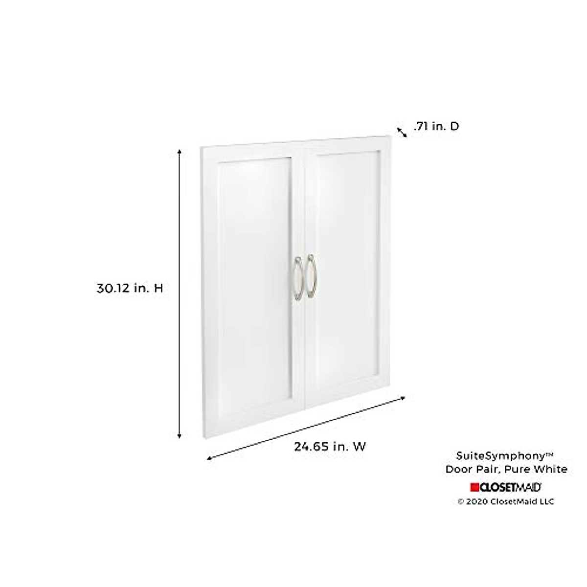 ClosetMaid SuiteSymphony Wood Closet Set, Add On Accessory Shaker Style, For Storage, Clothes, Units, Pure White/Satin Nickel, 25" Door Pair