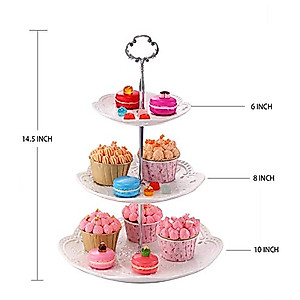BonNoces 3-Tier Porcelain Cupcake Stand Serving Tray - White Embossed Elegant Dessert Cake Stand - Pastry Serving Stand for Tea Party, Wedding and Birthday