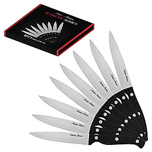 Master Maison 8-Piece 4.5" Premium Steak Knife Set | 8 German Non-Serrated Stainless Steel Kitchen Steak Knives + Storage Gift Box | Anti-Fatigue Ergonomic Full-Tang Triple-Riveted Handle (Black)