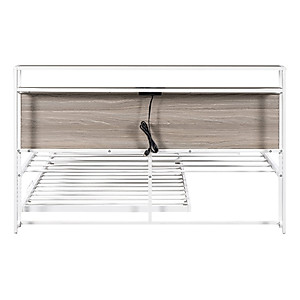 SOFTSEA Queen Size Metal Platform Bed Frame with Trundle, Metal Bed Frame with USB Ports, Queen Trundle Bed with Storage Headboard Metal Panel Bed with Shelf for Bedroom Guestroom, White