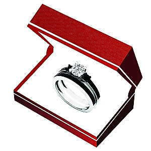 Dazzlingrock Collection 5 mm Round White Sapphire & Black Diamond 3 Stone Ring Set in 925 Sterling Silver Size 7