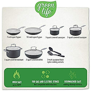 GreenLife Pro Hard Anodized Healthy Ceramic Nonstick, 12 Piece Cookware Pots and Pans Set, PFAS-Free, Dishwasher Safe, Oven Safe, Grey