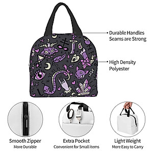 Funacola Magic Goth Spooky Gray Purple Black Lunch Box Reusable Lunch Bag Witch Insulated Meal Bags Food Container For Boys Girls Men Women Kids School Work Travel Picnic