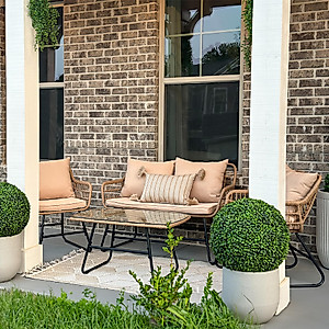 YITAHOME Patio Furniture Wicker Outdoor Bistro Set, 4-Piece All Weather Patio Furniture Rattan Conversation Loveseat Sets for Backyard, Balcony and Deck, Light Brown+Beige