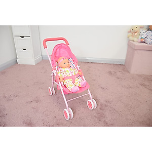 KOOKAMUNGA KIDS Baby Doll Stroller | Easy Fold Pram | with Retractable Canopy, Storage Basket, Doll Safety Harness and Comfort Grip Handlebar (Pink Unicorn)