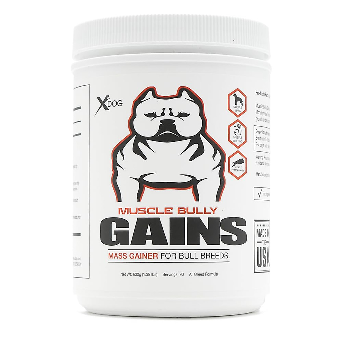 Muscle Bully Gains - Mass Weight Gainer for Dogs, Whey Protein, Flax Seed (for Bull Breeds, Pit Bulls, Bullies) Increase Healthy Natural Weight, Made in The USA (90 Servings)