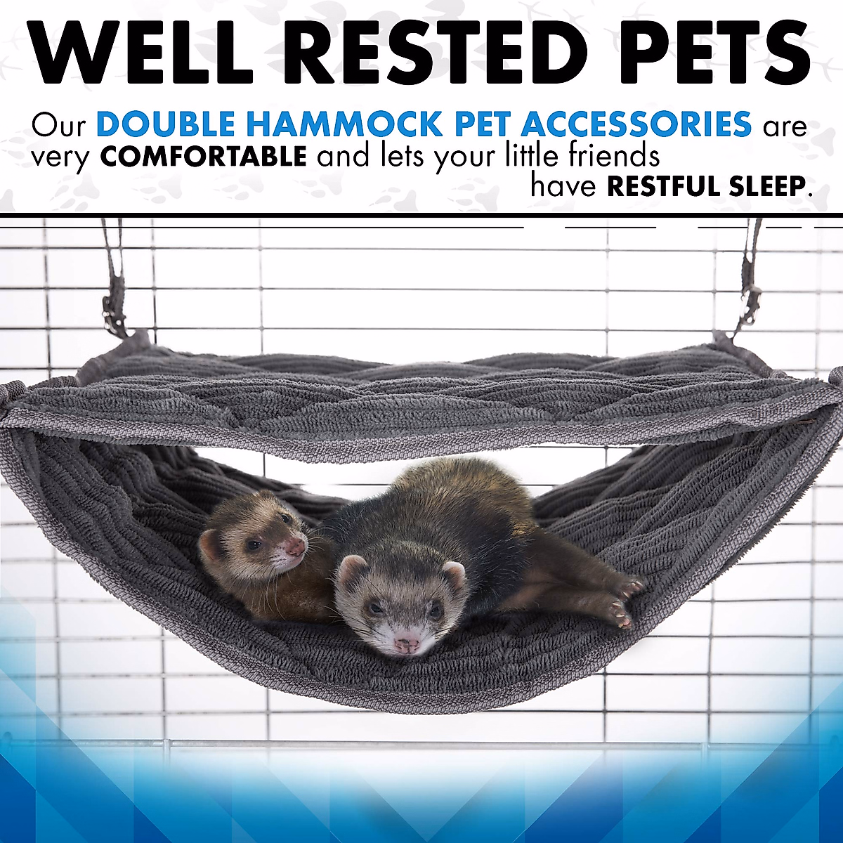 2 Brothers Wholesale Ferret Hammock for Cage - Plush Double Bunk Bed Hanging Clips - Perfect for 2 or More Small Pets! (Rats, Ferrets, Hamsters, Guinea Pigs, Chinchillas & Squirrels) - Black