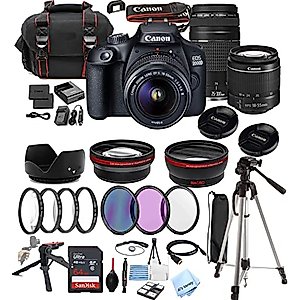 2000d (Rebel T7) DSLR Camera w/18-55mm + 75-300mm Zoom Lenses + Al’s Variety Accessories Includes: 64GB Memory + Wide & Telephoto Threaded Lenses + Case + Tripod +Grip + More (39pc Bundle)