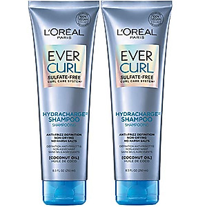 L'Oreal Paris EverCurl Sulfate Free Shampoo for Curly Hair, Lightweight, Anti-Frizz Hydration, Gentle on Curls, with Coconut Oil, 2 Count (8.5 Fl; Oz each) (Packaging May Vary)