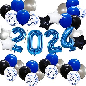 Graduation Decorations Class of 2024 Party Balloons, New Years Eve Party Supplies, 40in 2024 Foil Balloons, Latex Balloons for Birthday Wedding Prom Night Anniversary Bachelorette (Navy Blue Black)